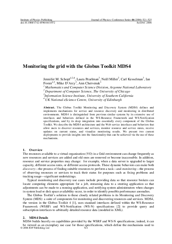 (PDF) Monitoring the grid with the Globus Toolkit MDS4