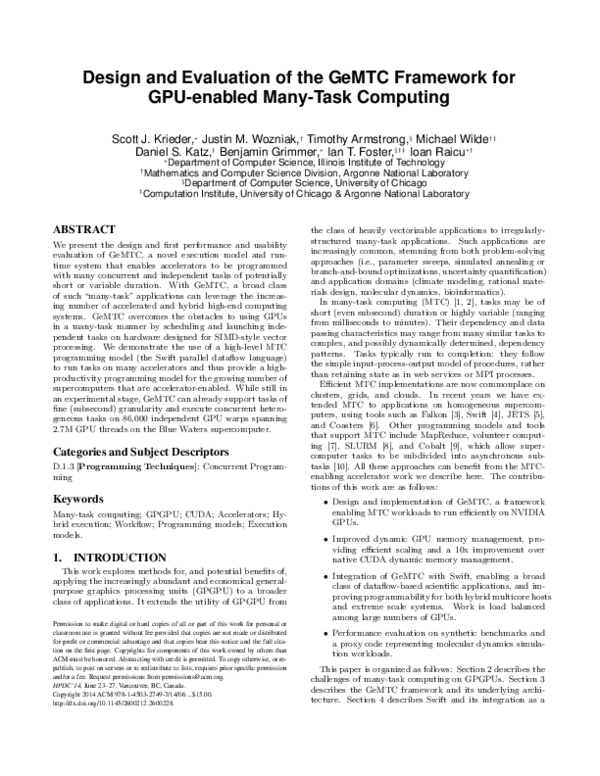 (PDF) Design and evaluation of the gemtc framework for GPU-enabled many-task computing