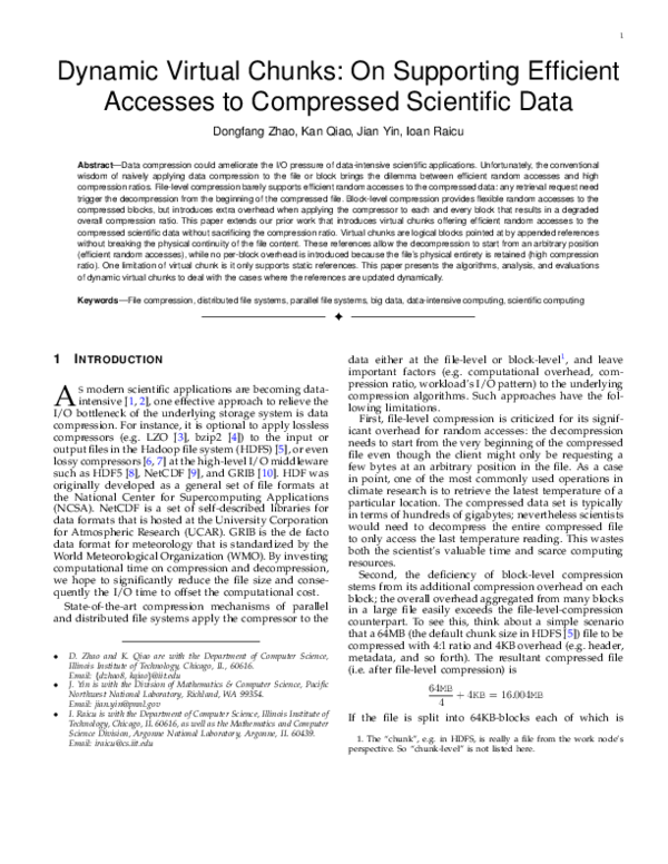 Pdf Dynamic Virtual Chunks On Supporting Efficient Accesses To Compressed Scientific Data