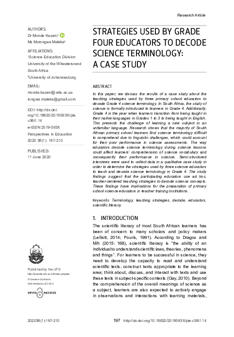 (PDF) Strategies used by grade four educators to decode science ...