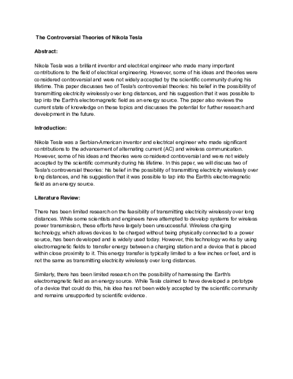 (PDF) The Controversial Theories of Nikola Tesla