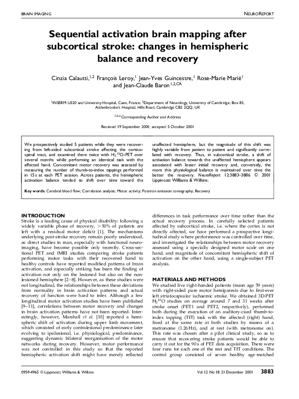 (PDF) Sequential activation brain mapping after subcortical stroke ...