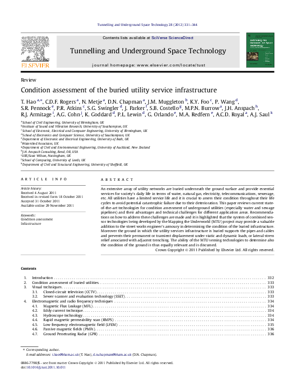 (PDF) Condition assessment of the buried utility service infrastructure