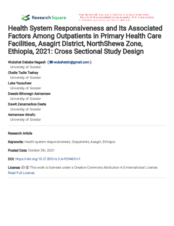 (PDF) Health System Responsiveness and Its Associated Factors Among ...