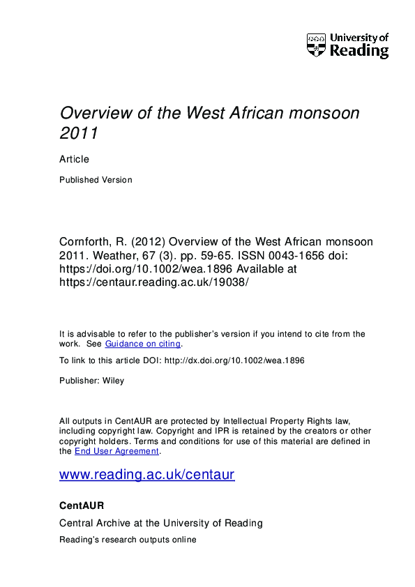 (PDF) Overview of the West African Monsoon 20111