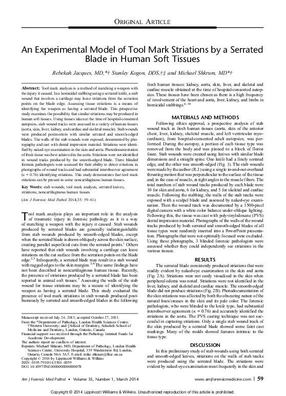 (PDF) An Experimental Model of Tool Mark Striations by a Serrated Blade ...