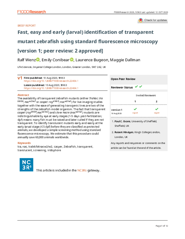 (PDF) Fast, easy and early (larval) identification of transparent ...