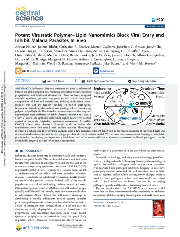 (PDF) Potent Virustatic Polymer–Lipid Nanomimics Block Viral Entry and ...