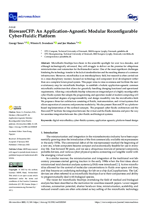 Pdf Biowarecfp An Application Agnostic Modular Reconfigurable Cyber