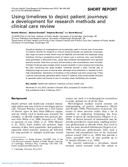 (PDF) Using timelines to depict patient journeys: a development for research methods and ...