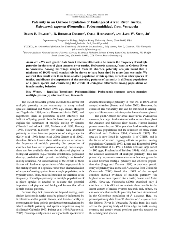 (PDF) Paternity in an Orinoco Population of Endangered Arrau River ...