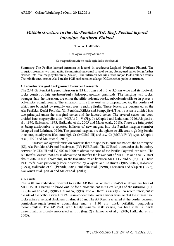 (PDF) Pothole structure in the Ala-Penikka PGE Reef, Penikat layered ...