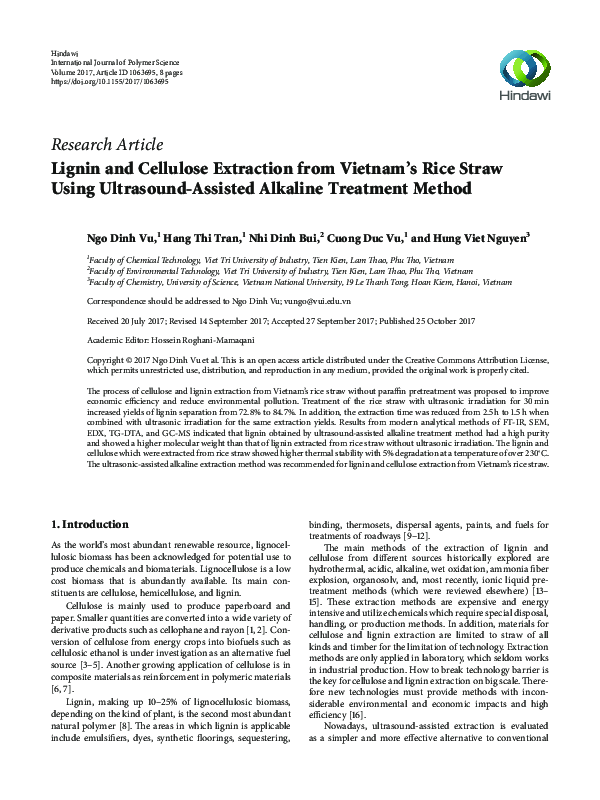 (PDF) Ultrasound-Assisted Rice Straw Lignin Extraction