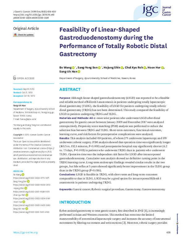 (PDF) Feasibility of Linear-Shaped Gastroduodenostomy during the ...