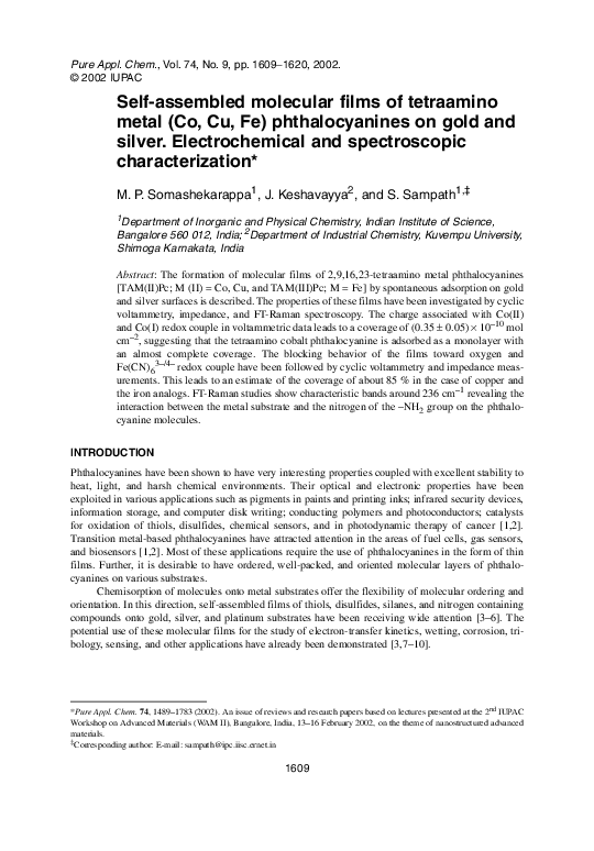 (PDF) Self-assembled molecular films of tetraamino metal (Co, Cu, Fe) phthalocyanines on gold ...