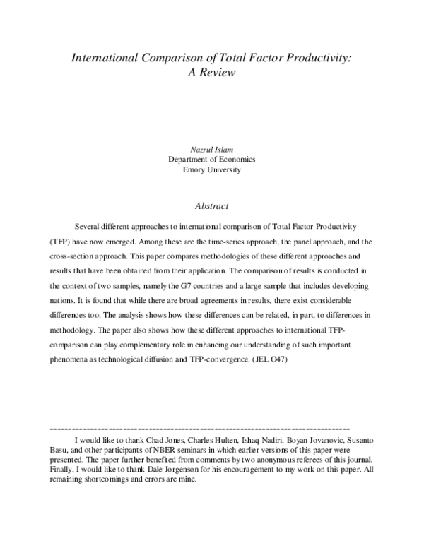 (PDF) International Comparison of Total Factor Productivity: A Review