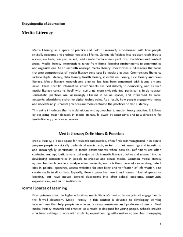 (PDF) Media Literacy