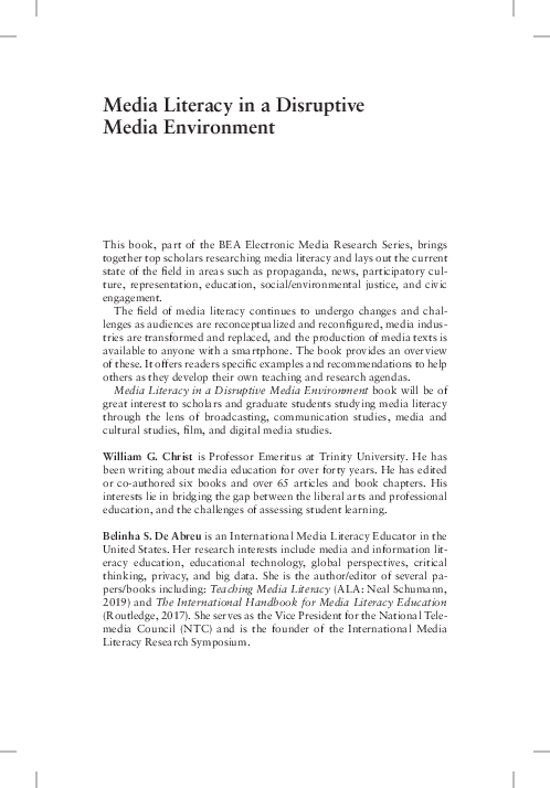 (PDF) Media Literacy in a Disruptive Media Environment