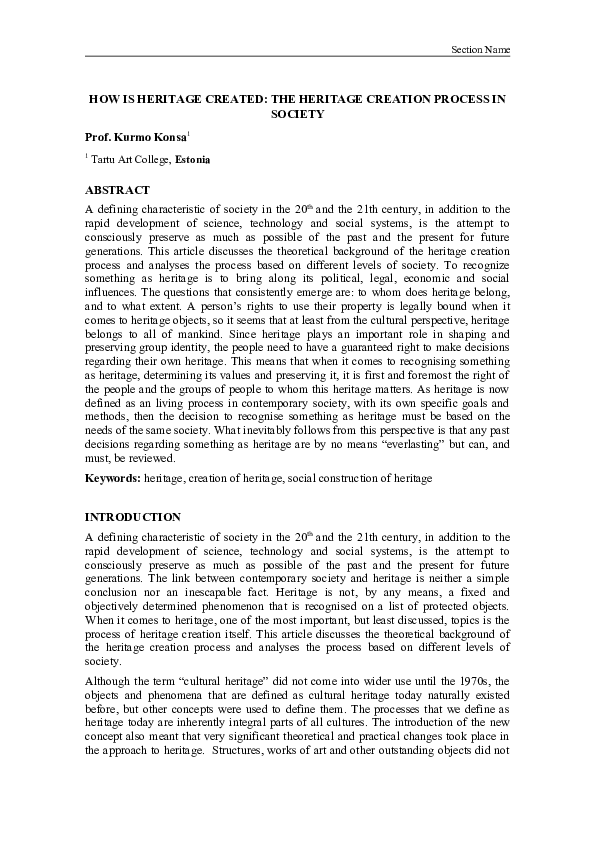(DOC) How is Heritage Created: The Heritage Creation Process in Society