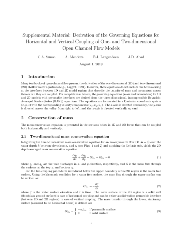 (PDF) On the governing equations for horizontal and vertical coupling of one- and two ...
