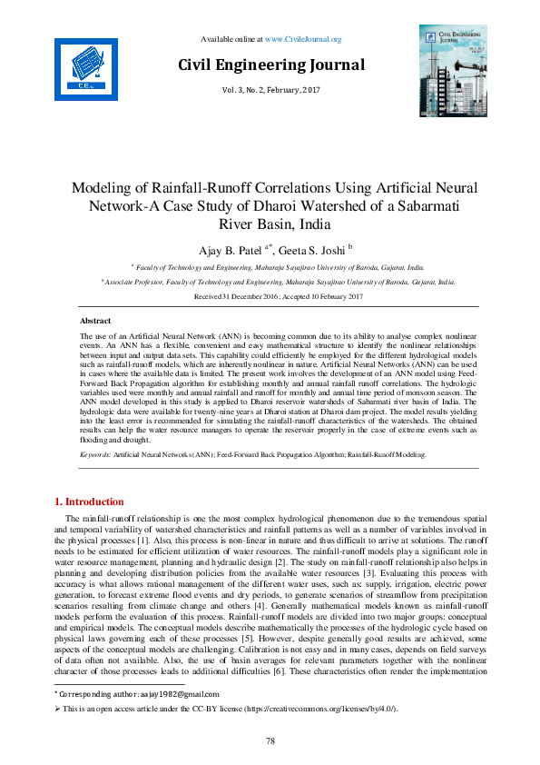 (PDF) Modeling of Rainfall-Runoff Correlations Using Artificial Neural Network-A Case Study of ...
