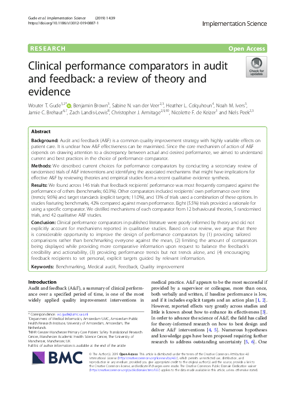 (PDF) Clinical performance comparators in audit and feedback: a review ...