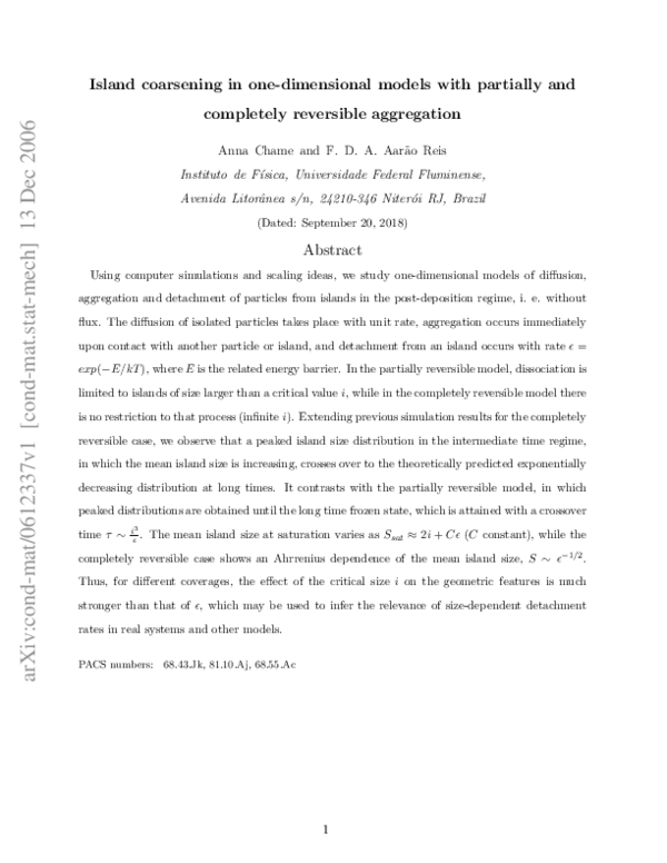 (PDF) Island coarsening in one-dimensional models with partially and completely reversible ...