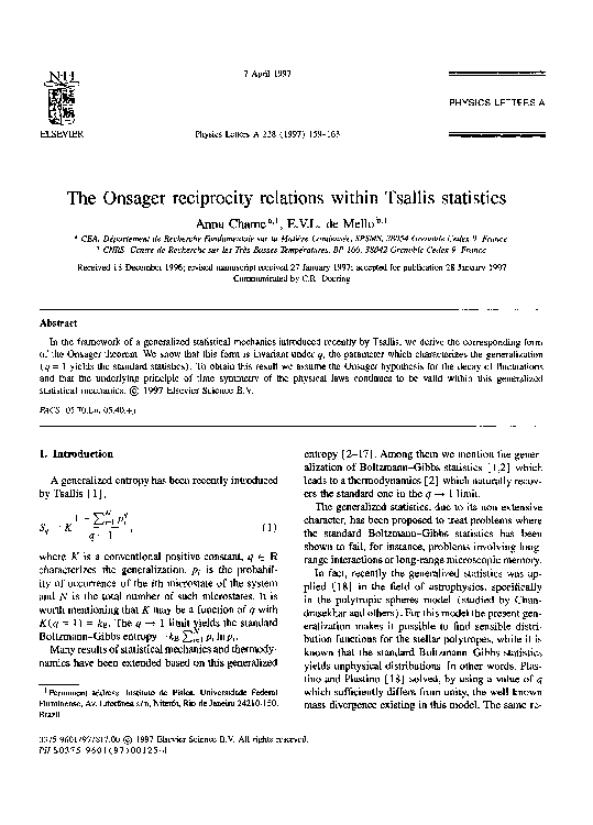 (PDF) The Onsager reciprocity relations within Tsallis statistics
