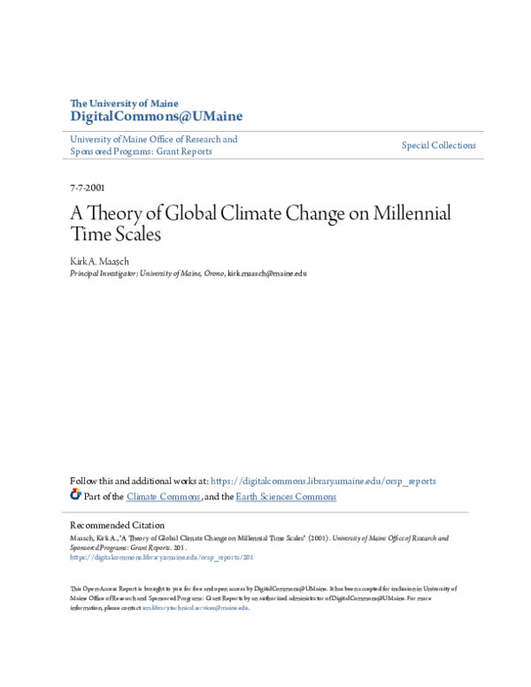 (PDF) A Theory of Global Climate Change on Millennial Time Scales