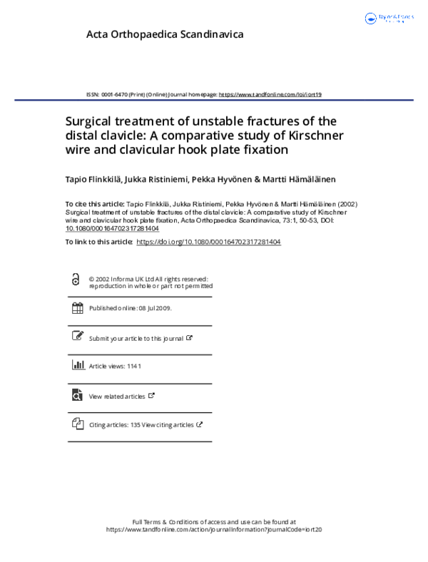 (PDF) Surgical treatment of unstable fractures of the distal clavicle ...