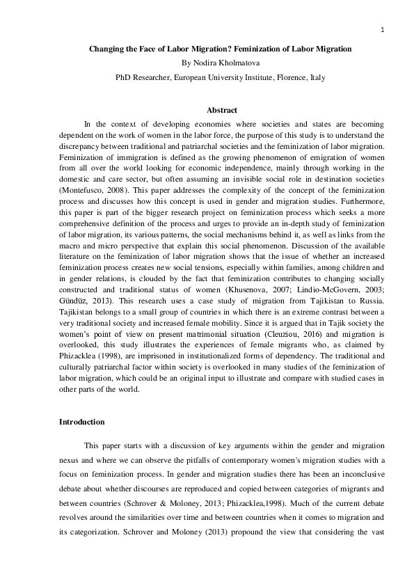 (PDF) Changing the Face of Labor Migration? Feminization of Labor ...