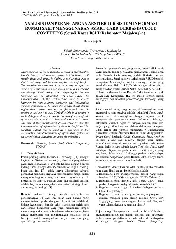 (PDF) ANALISIS DAN PERANCANGAN ARSITEKTUR SISTEM INFORMASI RUMAH SAKIT MENGGUNAKAN SMART CARD ...