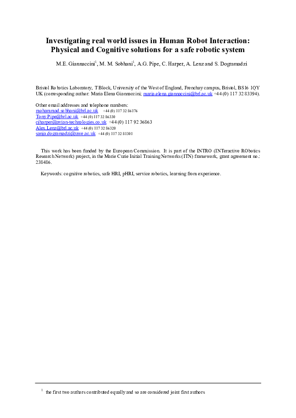 (PDF) Investigating real world issues in Human Robot Interaction: Physical and Cognitive ...