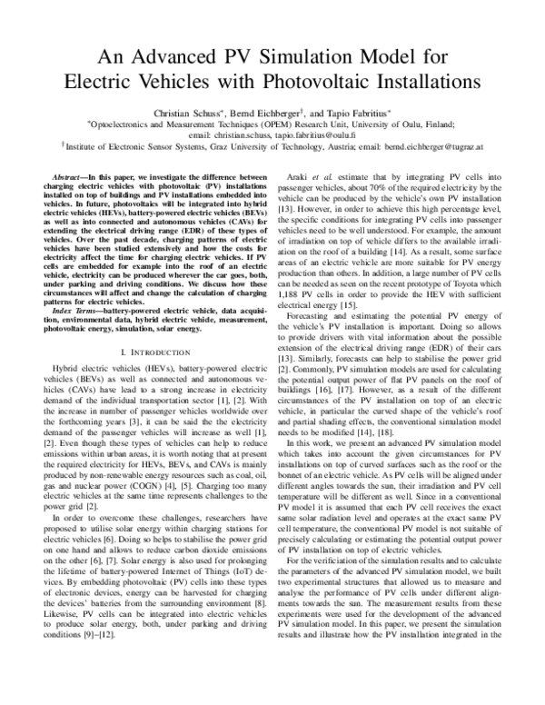 (PDF) An Advanced PV Simulation Model for Electric Vehicles with Photovoltaic Installations