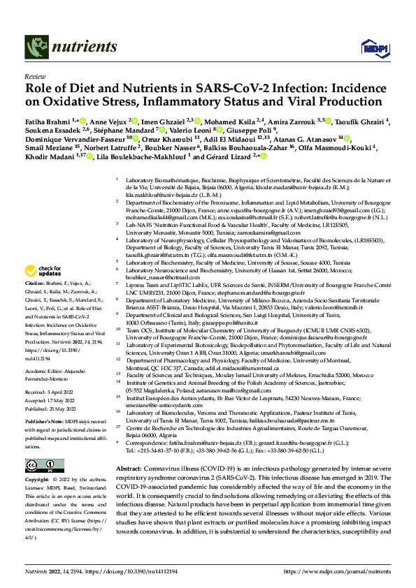 (PDF) Role of Diet and Nutrients in SARS-CoV-2 Infection: Incidence on Oxidative Stress ...