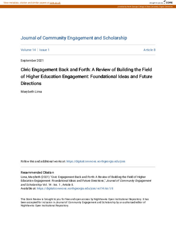 (PDF) Civic Engagement Back and Forth: A Review of Building the Field ...