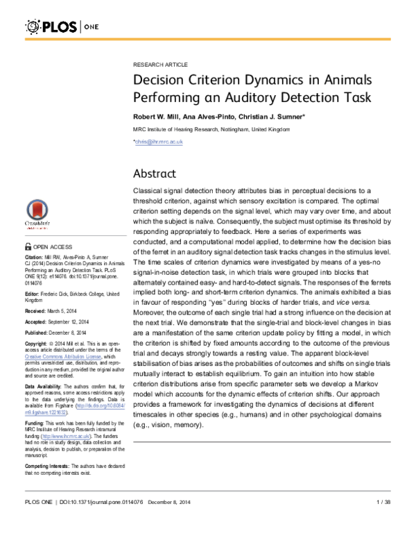 (PDF) Decision criterion dynamics in animals performing an auditory ...
