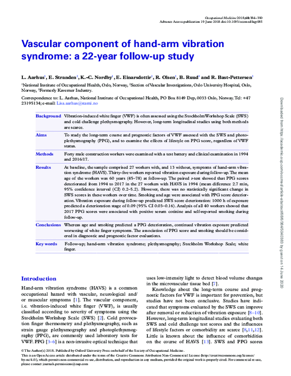 (PDF) Vascular component of hand-arm vibration syndrome: a 22-year ...