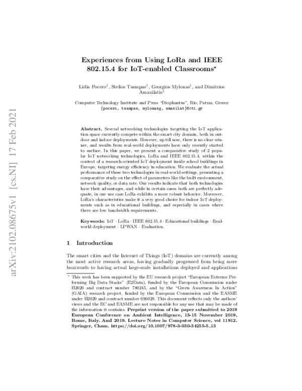 (PDF) Experiences from Using LoRa and IEEE 802.15.4 for IoT-Enabled ...