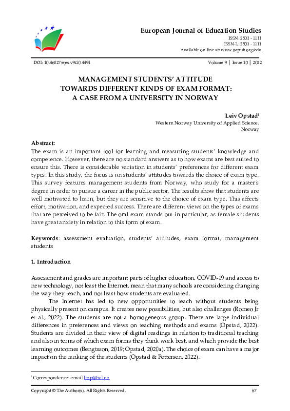 (PDF) European Journal of Education Studies