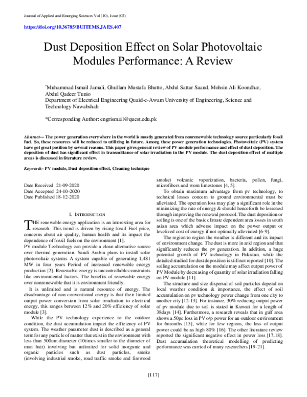 (PDF) soiling accumulation on the module may affect output power of PV Module by decreasing of ...