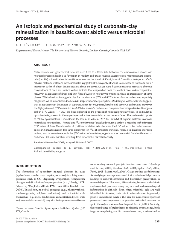 (PDF) An isotopic and geochemical study of carbonate-clay ...
