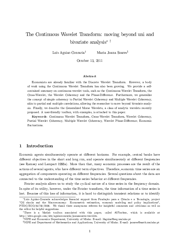 Pdf The Continuous Wavelet Transform Moving Beyond Uni And Bivariate Analysis
