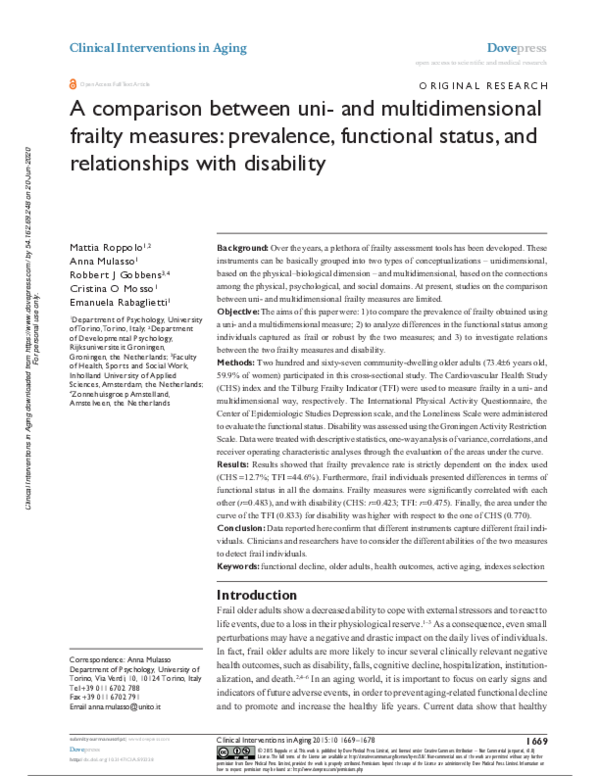 (PDF) A comparison between uni- and multidimensional frailty measures ...