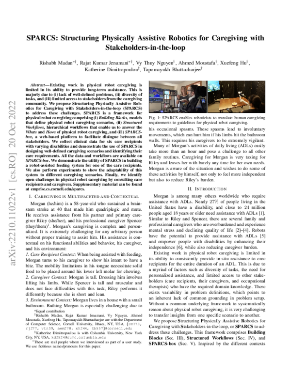 (PDF) SPARCS: Structuring Physically Assistive Robotics for Caregiving with Stakeholders-in-the-loop