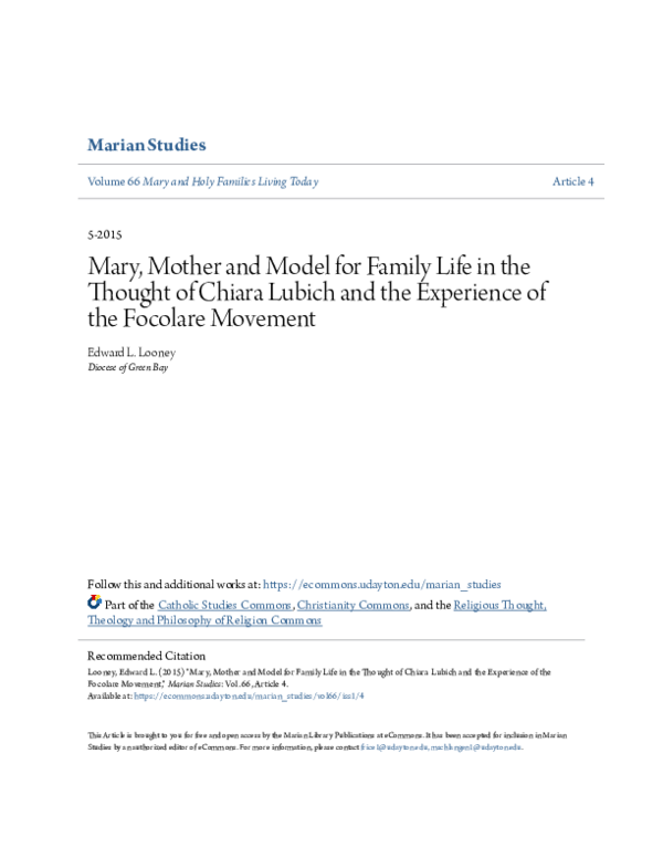 (PDF) Mary, Mother and Model for Family Life in the Thought of Chiara ...