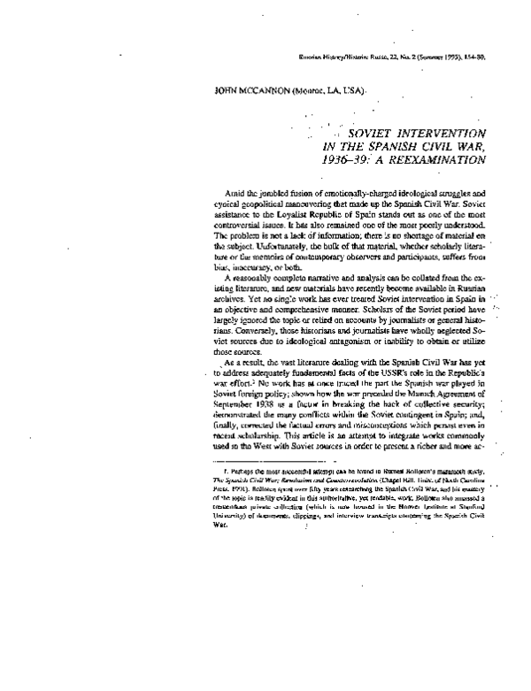 (PDF) Soviet Intervention in the Spanish Civil War, 1936-39: a ...