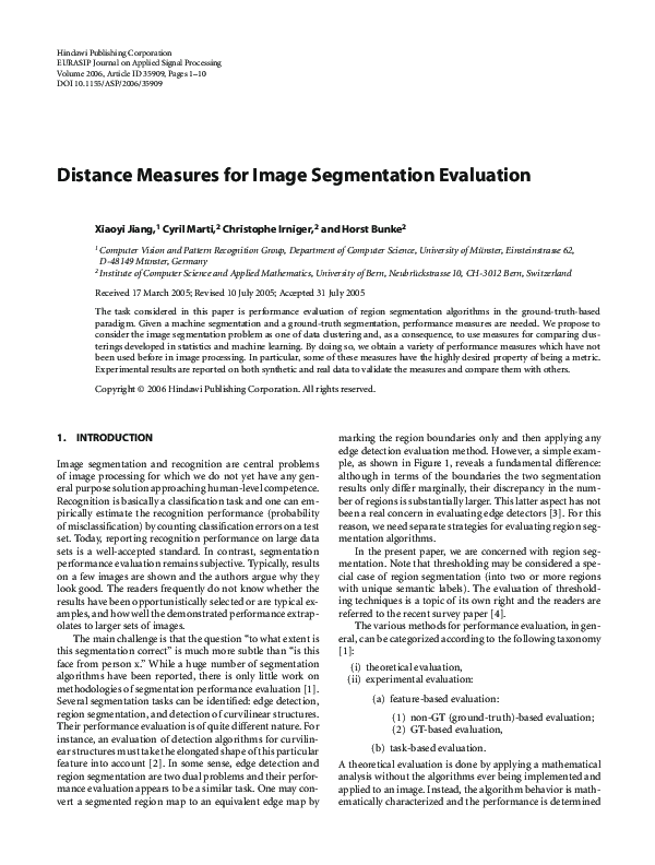 (PDF) Distance Measures for Image Segmentation Evaluation