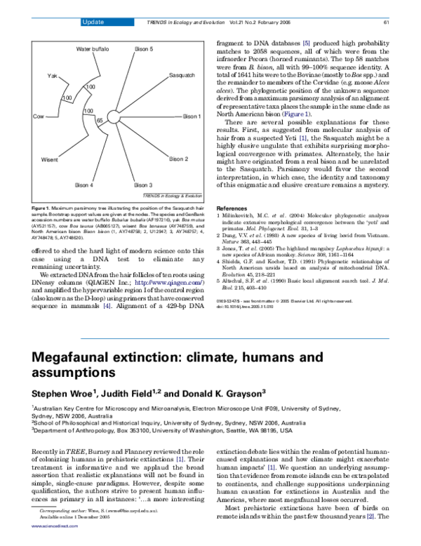 (PDF) Megafaunal extinction: climate, humans and assumptions (TREE)