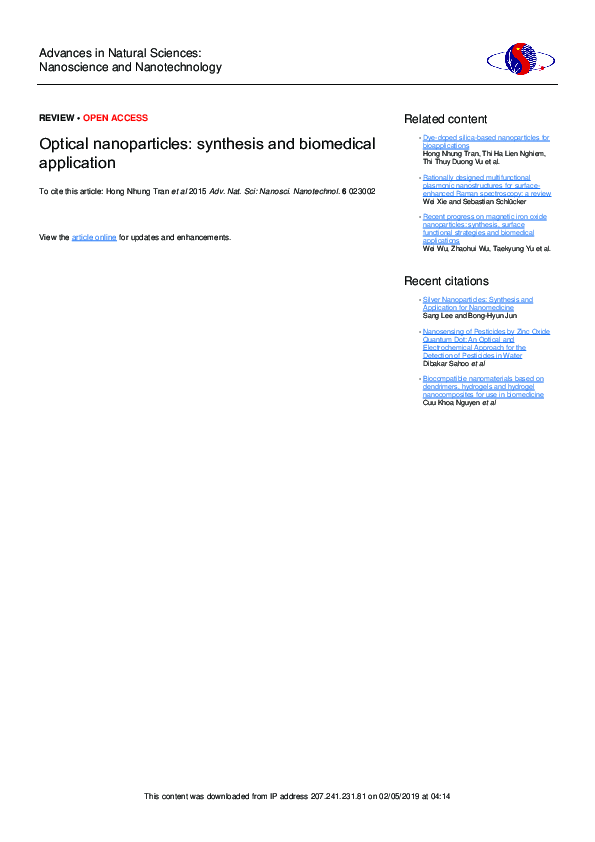(PDF) Optical nanoparticles: synthesis and biomedical application